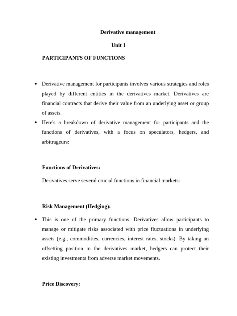 Derivative Management Unit 1 | PDF | Futures Contract | Option (Finance)
