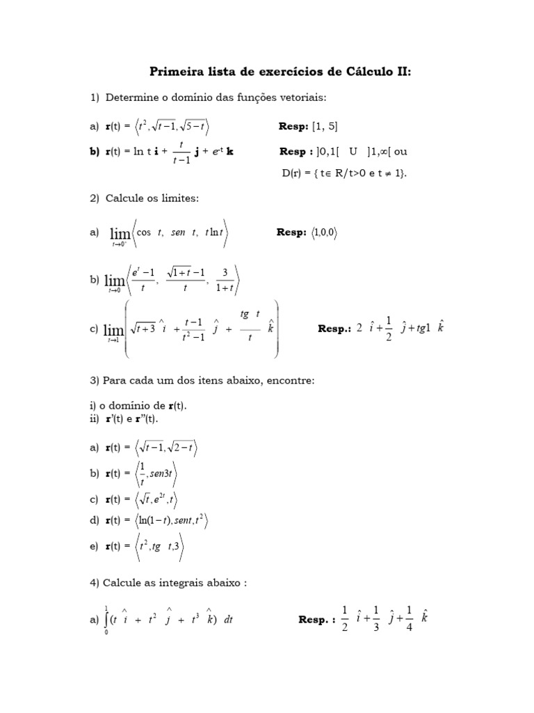 Lista de Calculo II | PDF