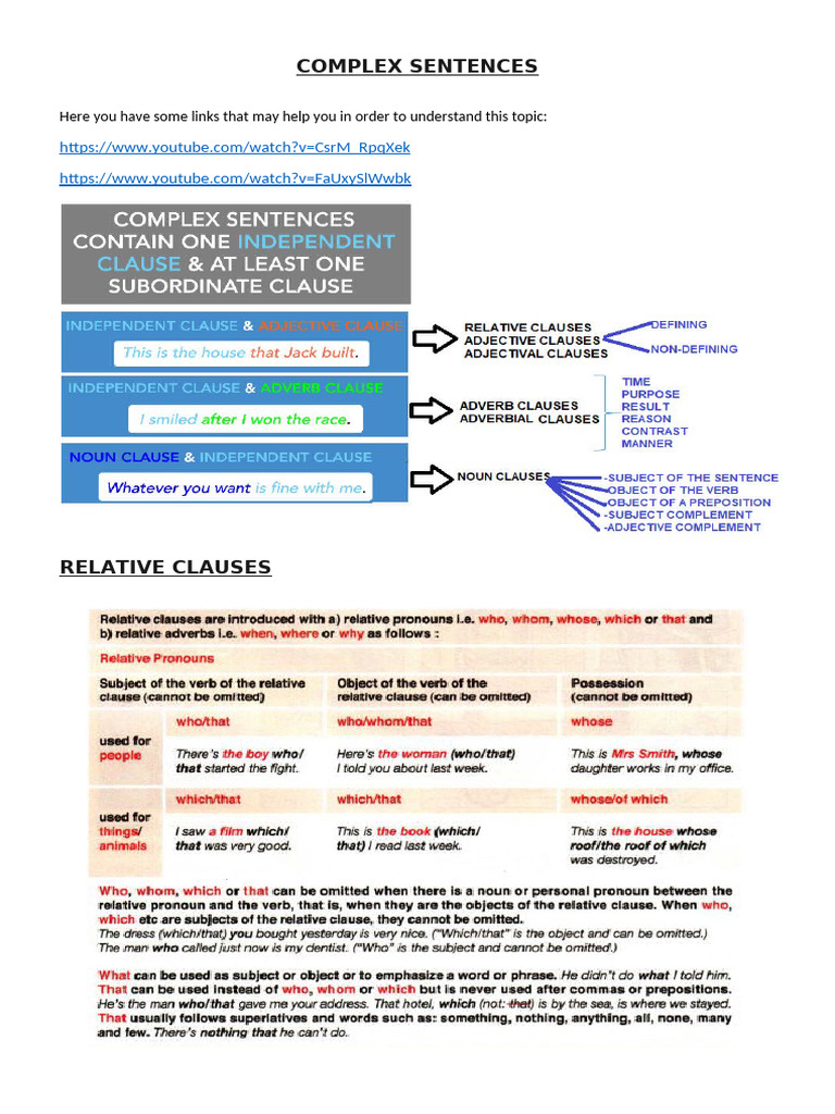 Complex Sentences Theory | PDF