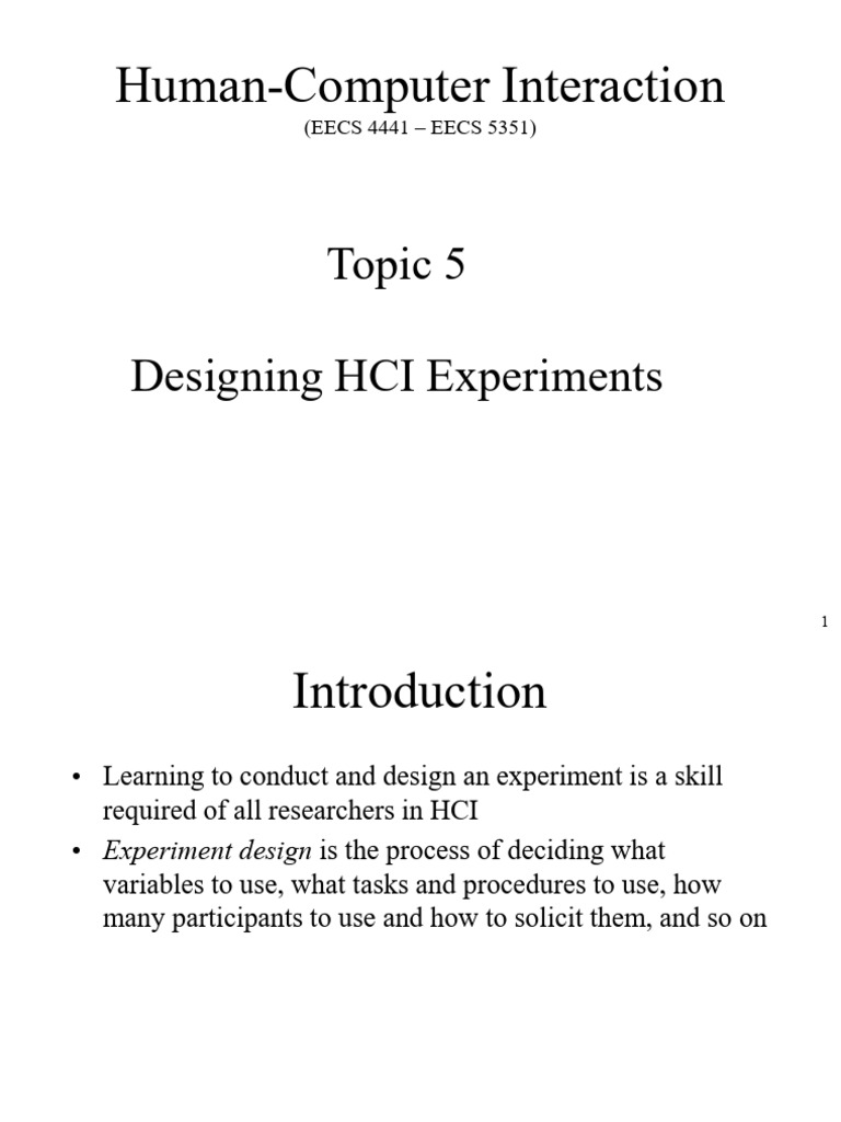 05 DesigningHCIExperiments | PDF | Experiment | Human–Computer Interaction