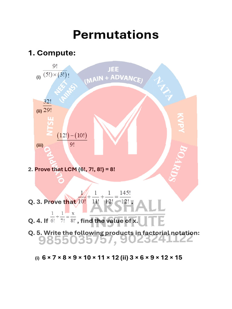 Permutations and Factorial Problems | PDF