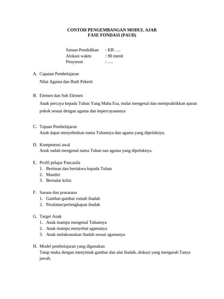 Modul Ajar PAUD: Mengenal Agama dan Ibadah | PDF
