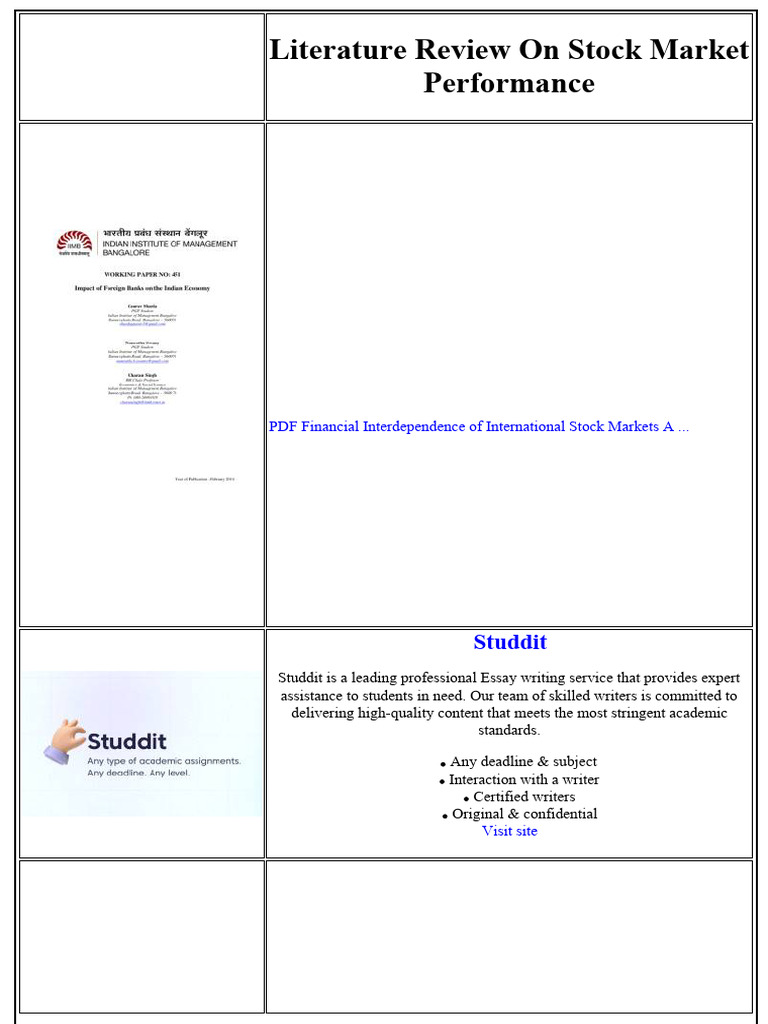 Literature Review On Stock Market Performance | PDF | Stocks | Stock Market