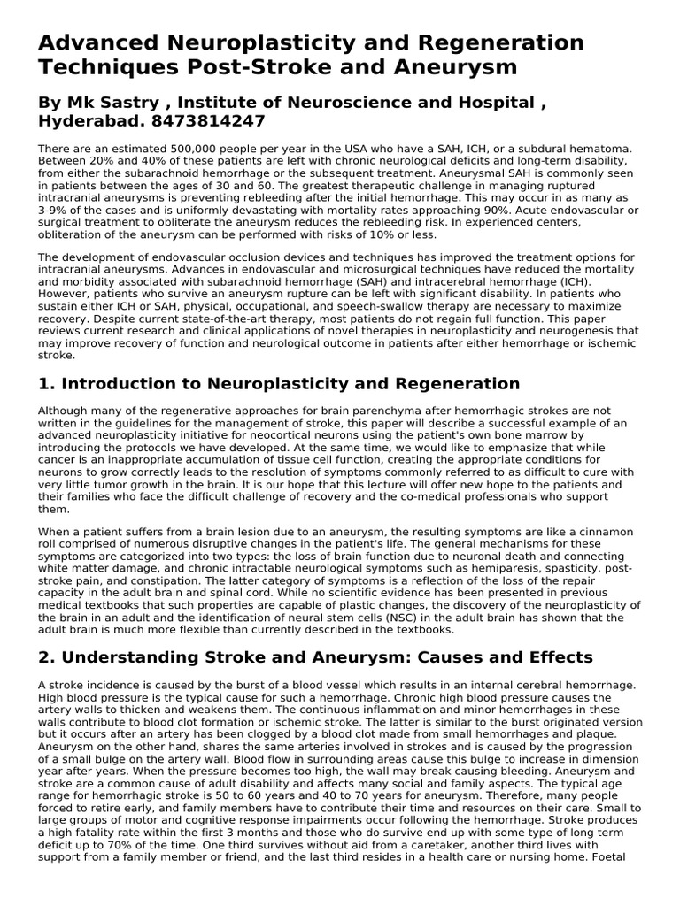 Advanced Neuroplasticity and Regeneration Techniques Post-Stroke and ...