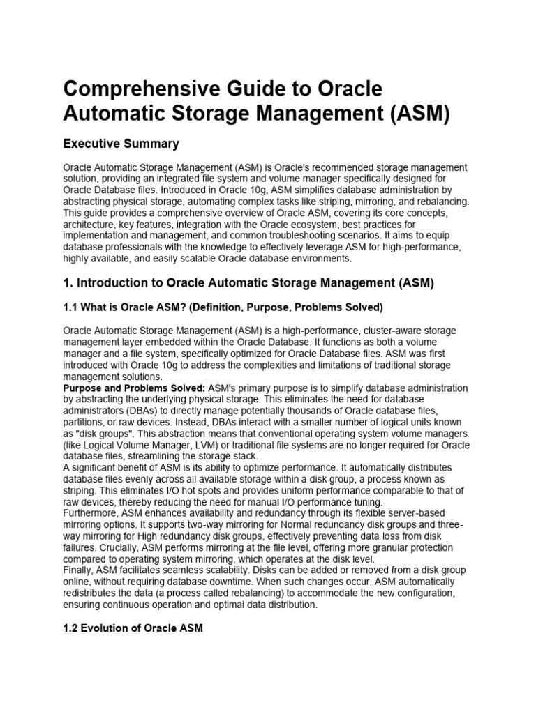 ORACLE ASM (Automatic Storage Management) | PDF | Databases | Computer Data Storage