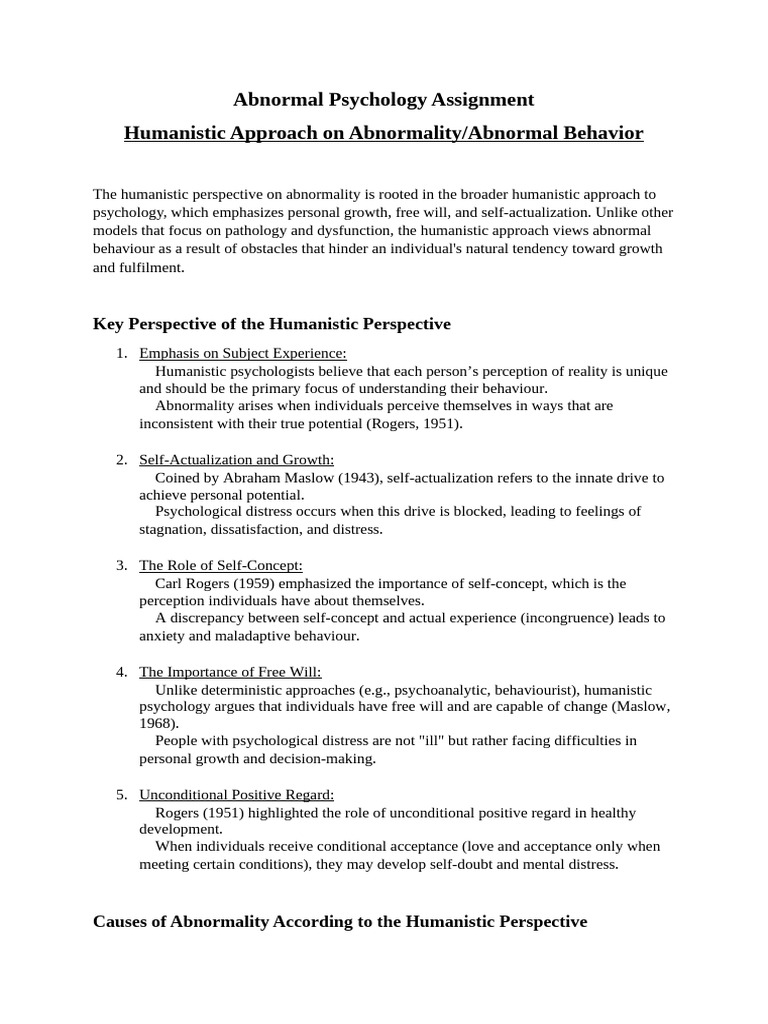 Abnormal Psychology Assignment (Humanistic Perspective) | PDF ...