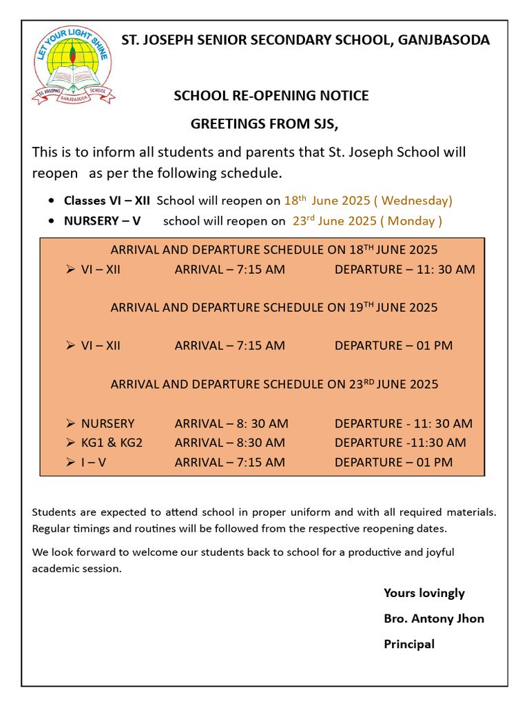 School Re-Open Notice | PDF