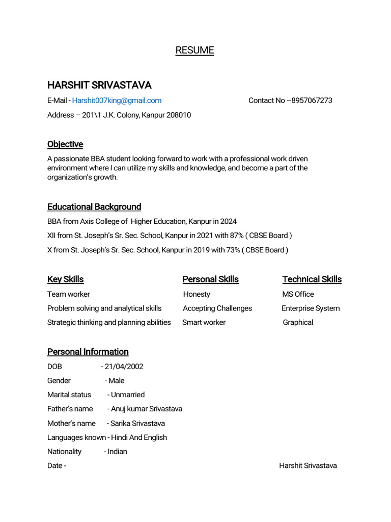 RESUME Harshit | PDF