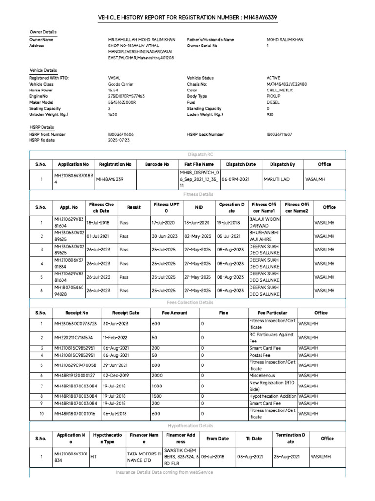 Vehicle Registration and Fitness Report | PDF | Service Industries ...