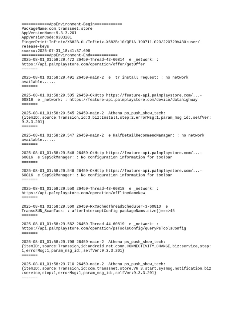 Palm Store App Version 9.3.3.201 Logs | PDF