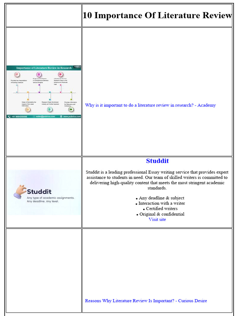 10 Importance of Literature Review | PDF | Essays | Literature Review