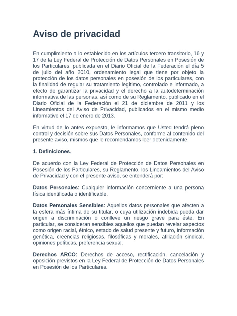 Aviso P Formato 2025 | PDF | Privacidad