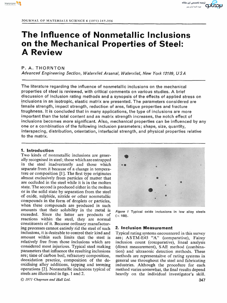 The Influence of Nonmetallic Inclusions On The Mechanical Properties of ...