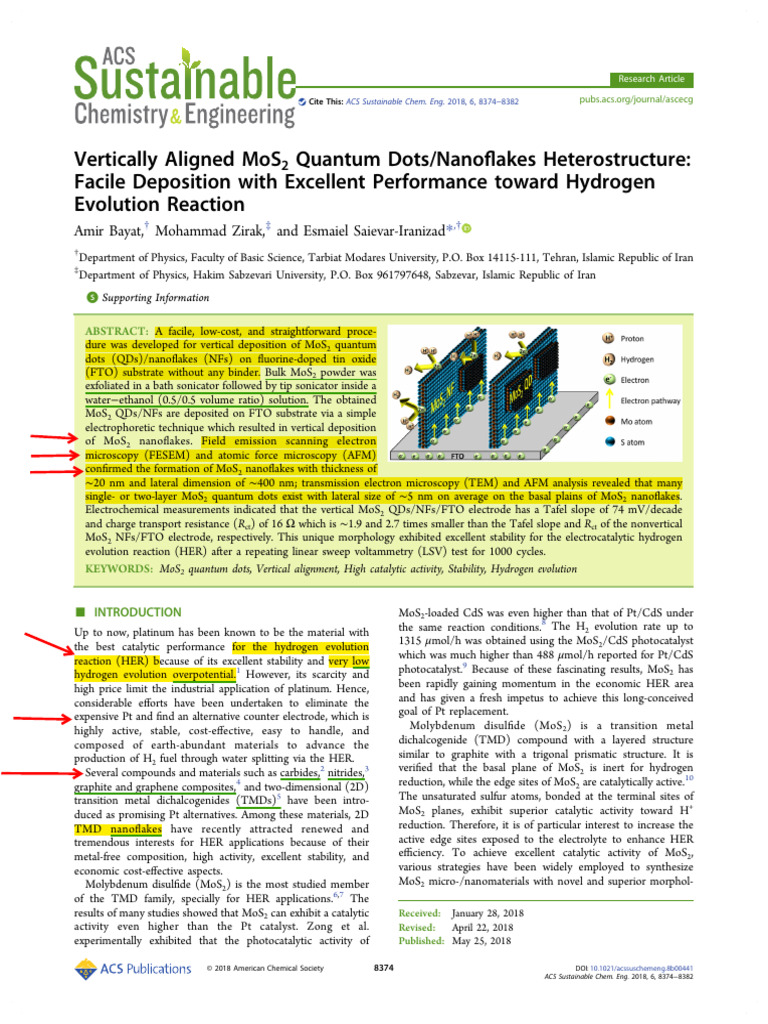 MoS2 Quantum Dots for Hydrogen Evolution | PDF | Scanning Electron ...