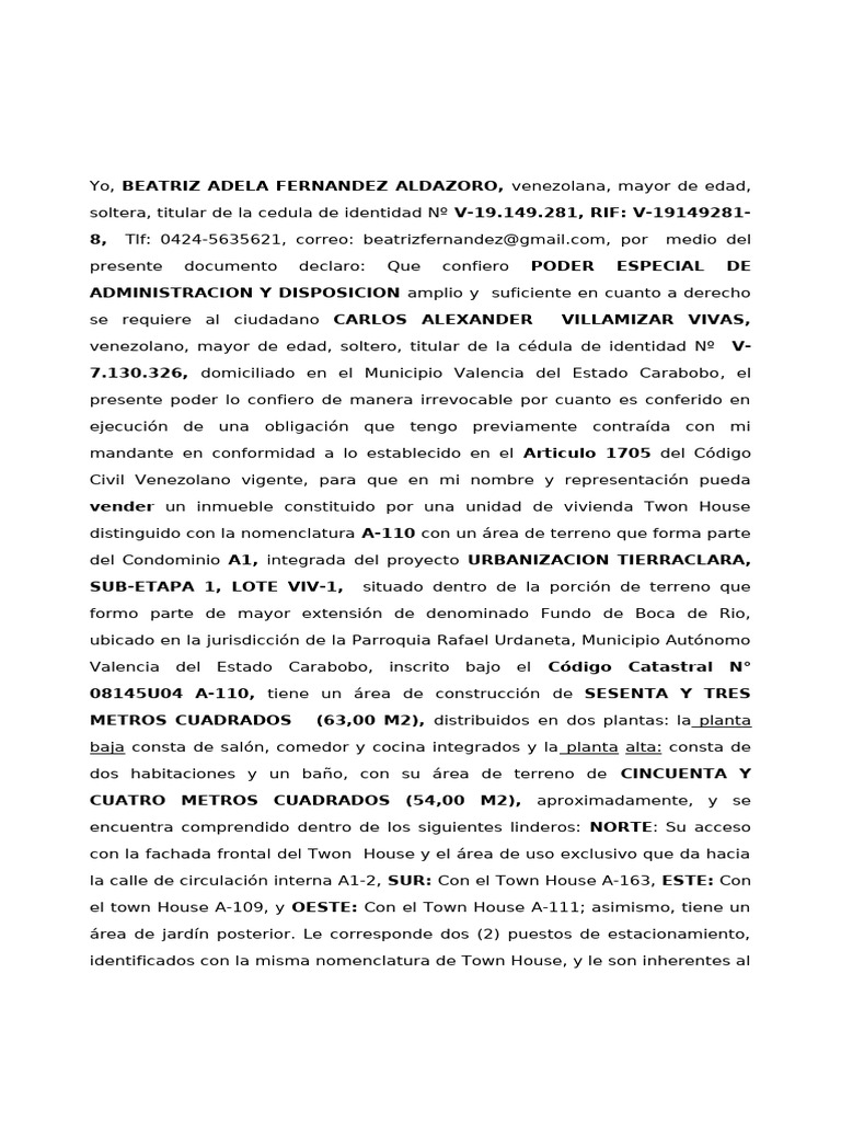 Poder para Vender 10-09-2024 Adna | PDF | Condominio