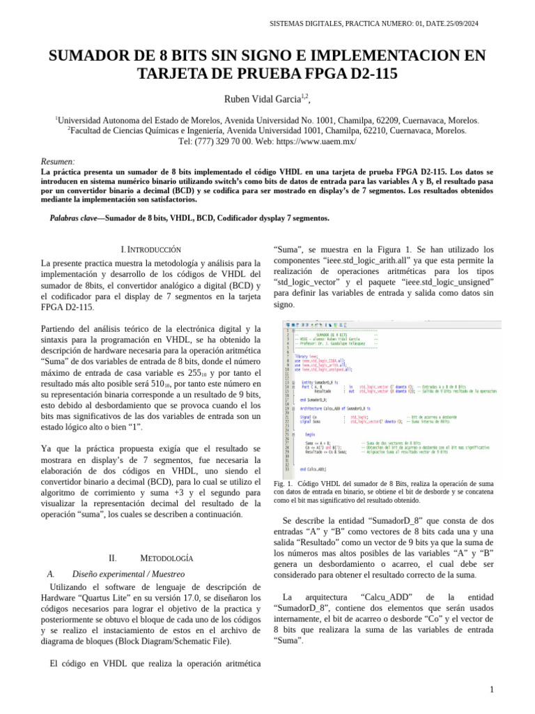 Sumador 8 bits en FPGA D2-115 VHDL | PDF | Vhdl | Decimal codificado en ...