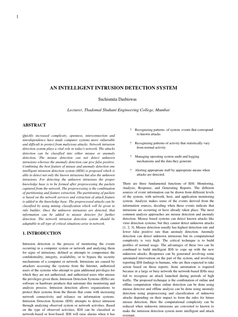 An Intelligent Intrusion Detection System | PDF | Systems Engineering | Computing