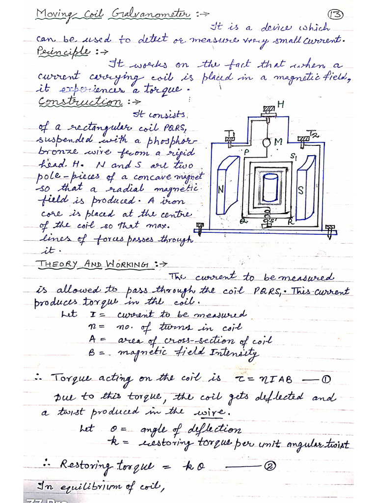 12 Physics Notes 3b Moving Coil Galvanometer Part 2 | PDF