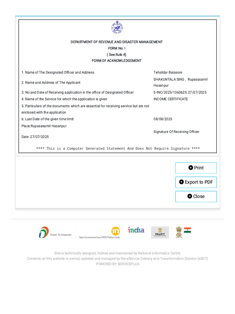 ServicePlus - Issuance of Income Certificate | PDF
