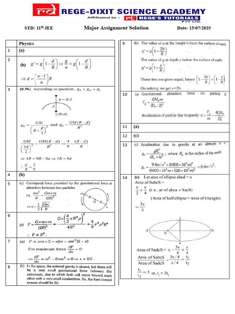 JEE 11th Major Assignment Solutions | PDF