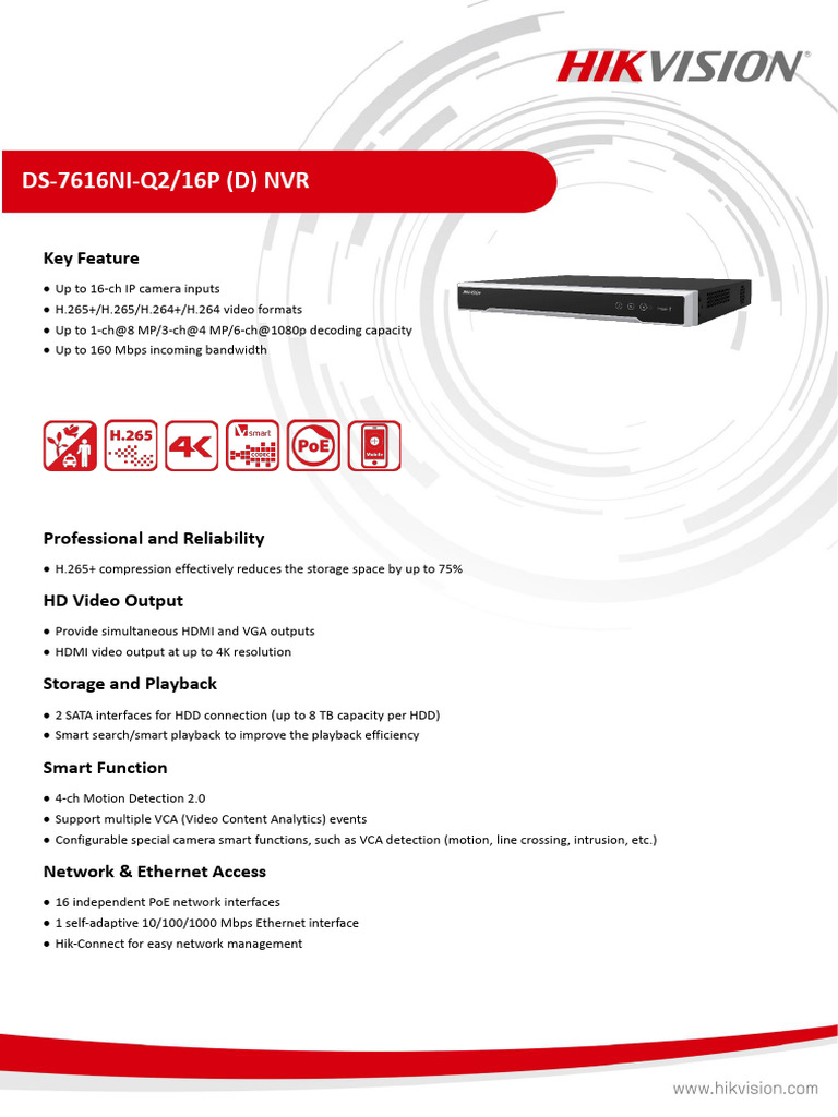 16-Channel NVR with 4K HDMI Output | PDF | Hdmi | Camera Lens