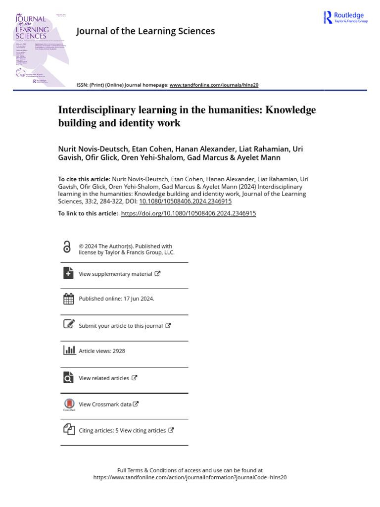02-Interdisciplinary Learning in The Humanities - Knowledge Building and Identity Work | PDF ...
