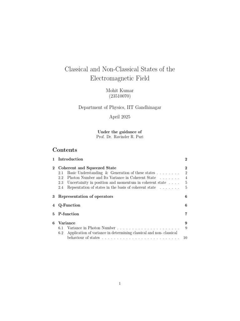 Classical vs Non-Classical Electromagnetic States | PDF | Physics ...