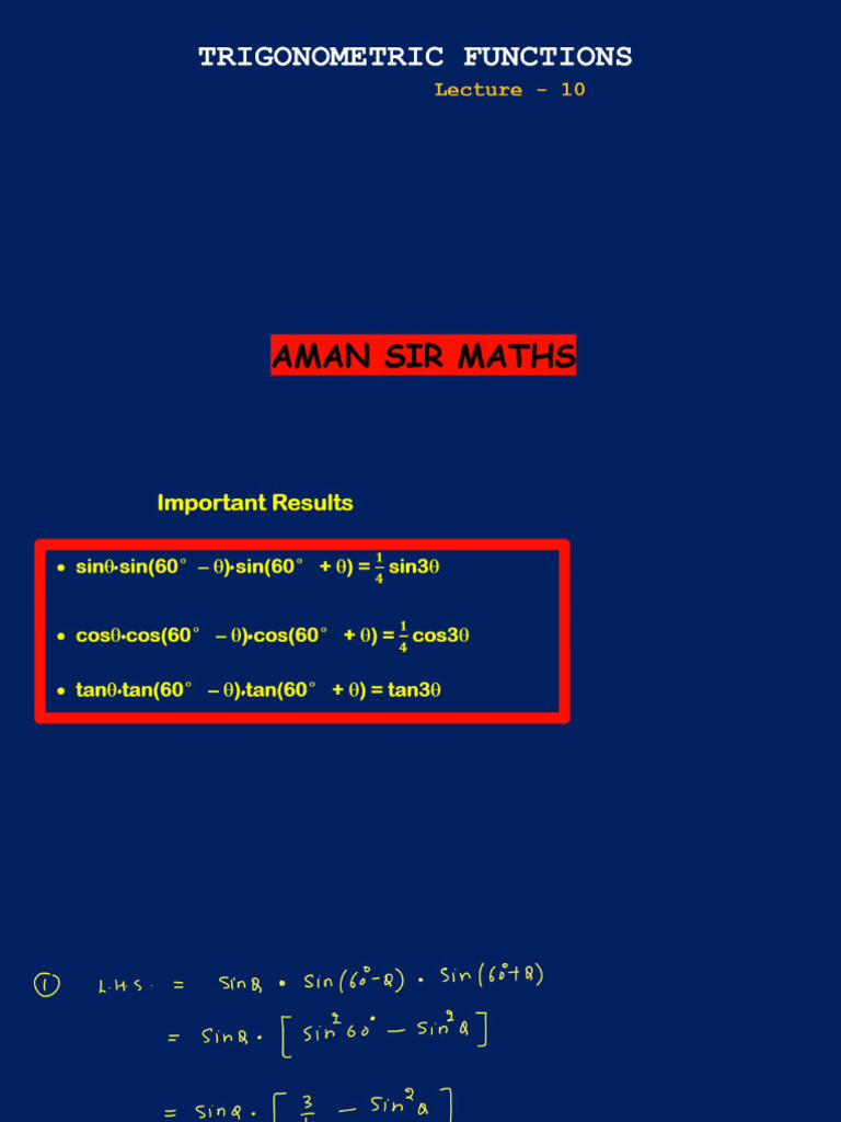 Trigonometric Functions 10 Class Notes Bhannat Maths Compressed | PDF