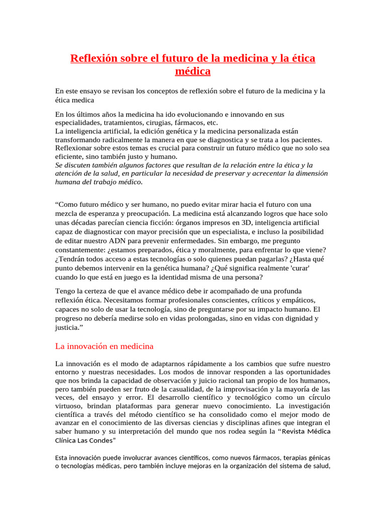 Reflexión Sobre El Futuro de La Medicina y La Ética Médica 1234567 ...