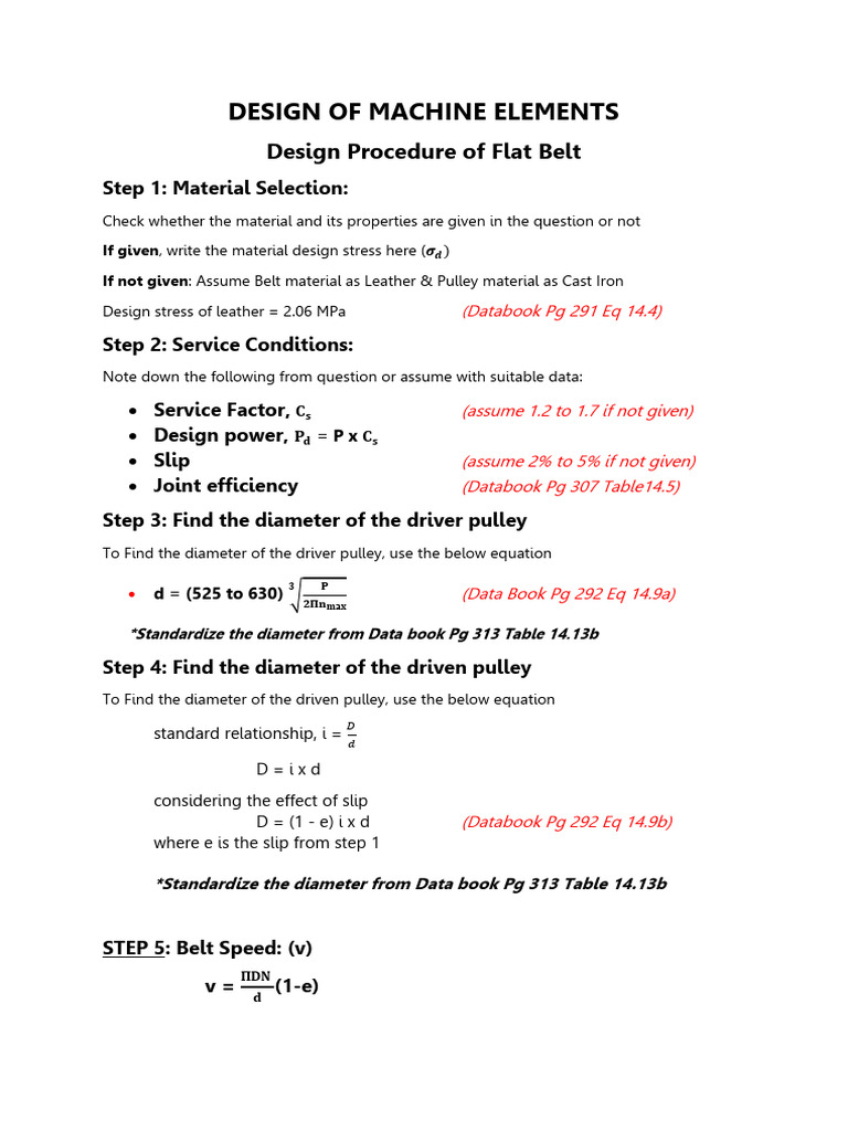 Flat Belt Design Procedure Guide | PDF | Belt (Mechanical) | Classical ...