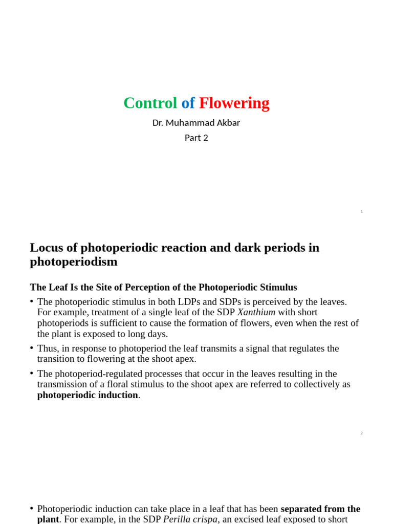 Control of Flowering Part 2 | PDF | Plants | Botany