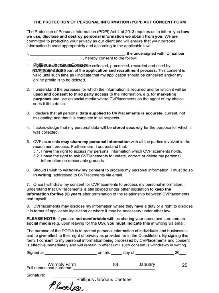 POPI-Consent 08-01-2025 | PDF