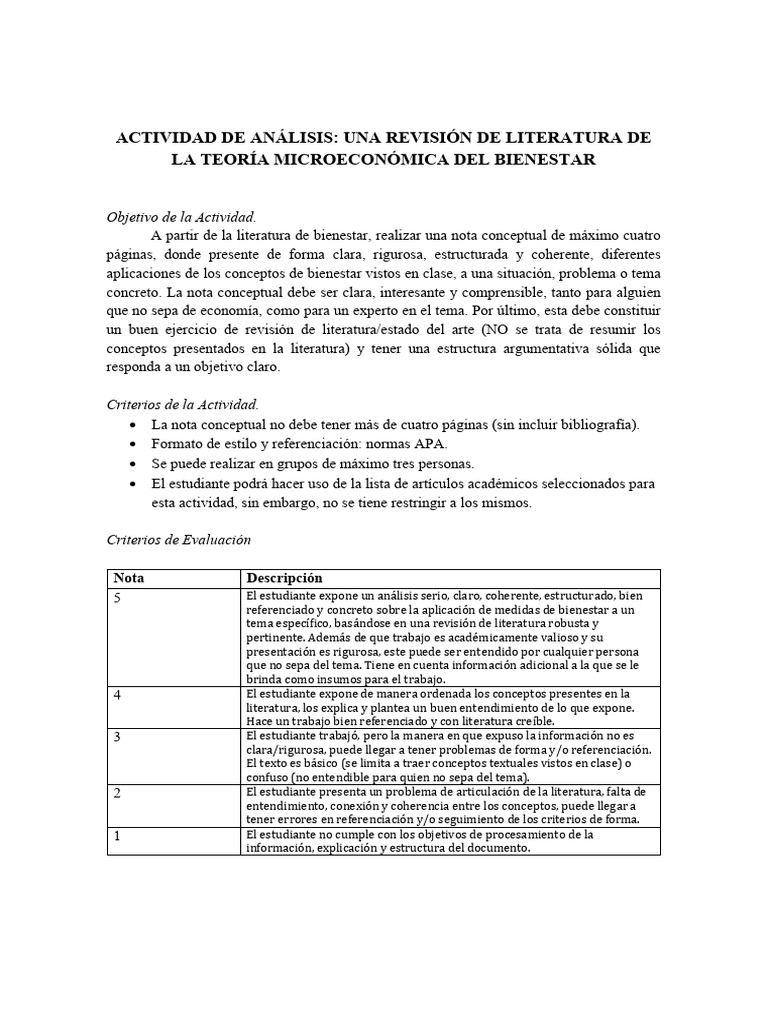 Lineamientos Nota Conceptual Micro I | PDF | Bienestar