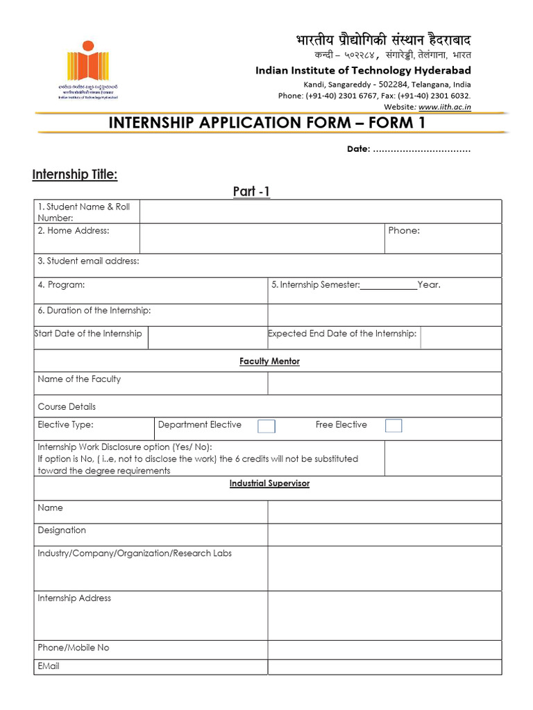 IIT Hyderabad Internship Application Form | PDF | Non Disclosure ...