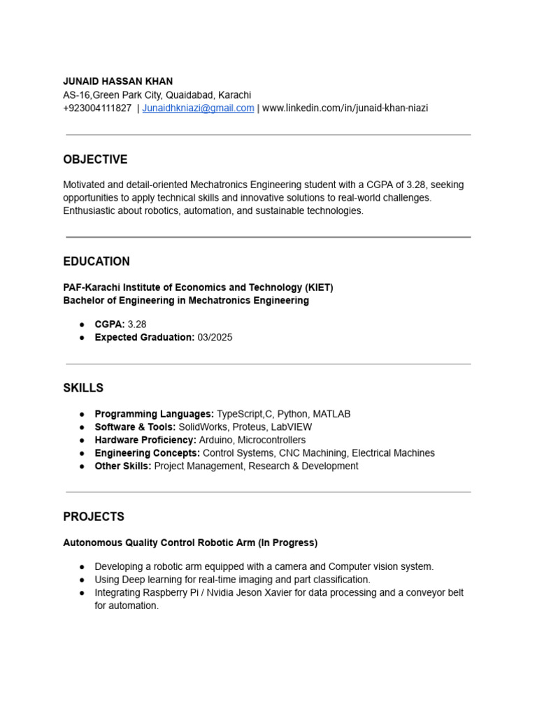 CV - Junaid Hassan Khan | PDF