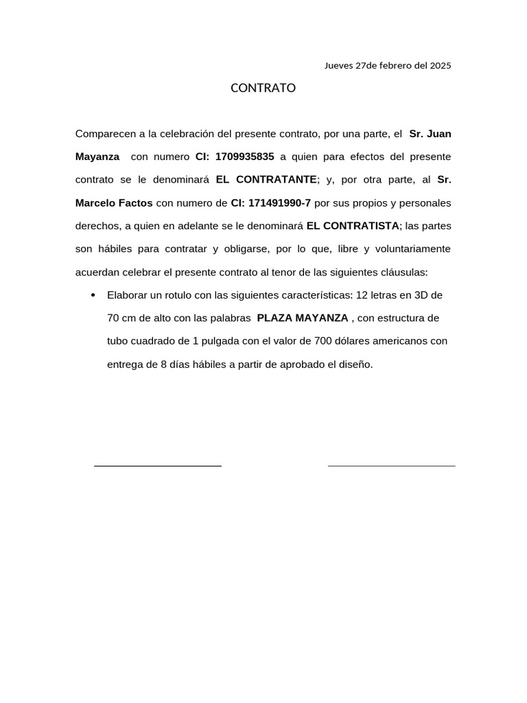 Contrato de obra para rótulo 3D | PDF
