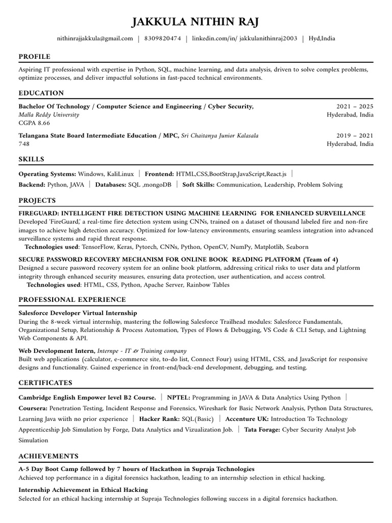 Jakkula Nithin Raj Flowcv Resume 20250301 | PDF | Security Hacker | Computing
