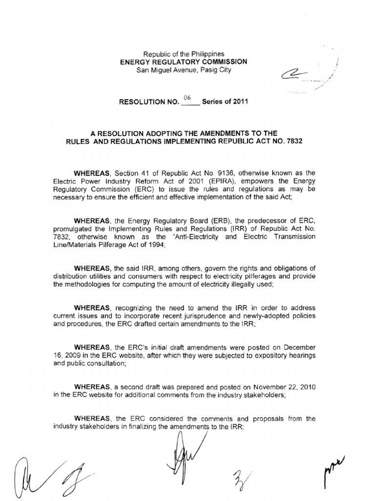 Resolution No 06 Series of 2011 - Amended IRR RA 7832