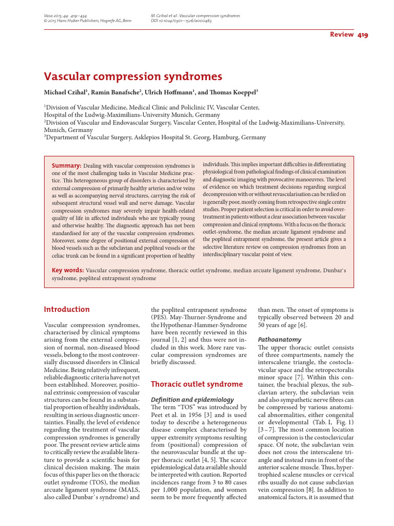 2015 - Czihal M - Vascular Compression Syndromes (Vasa) | PDF | Human ...
