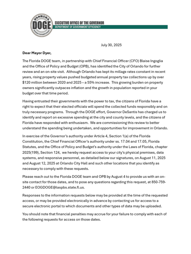 DOGE Letter To Orlando (July 30 2025) | PDF | Electric Vehicle | Economies