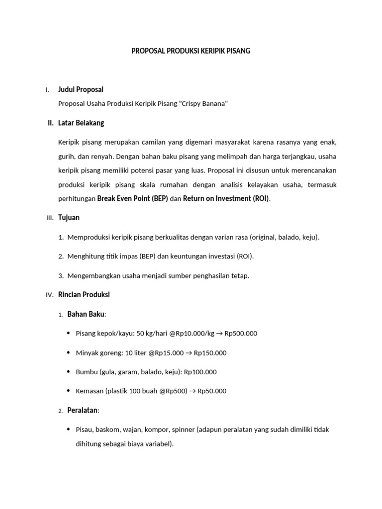 Contoh Proposal Produksi Keripik Pisang | PDF