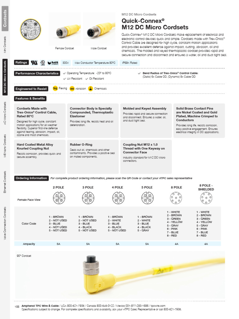 Quick Connex M12 DC Micro Cordsets | PDF | Electrical Connector | Materials