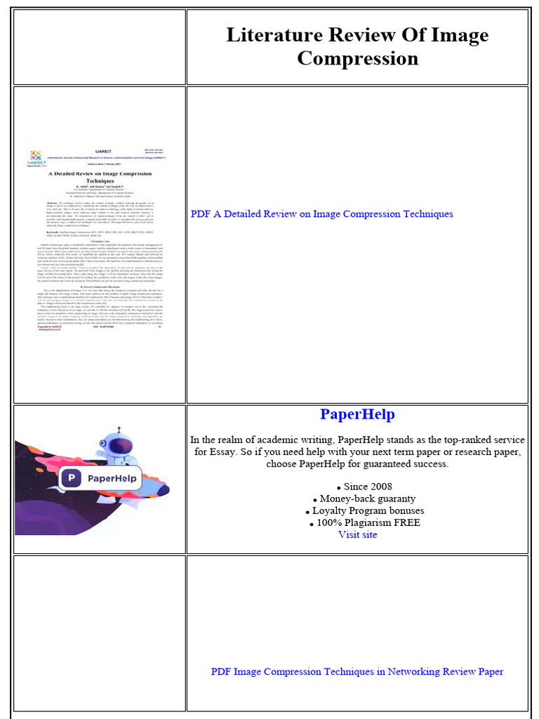 Literature Review of Image Compression | PDF | Data Compression | Telecommunications Engineering