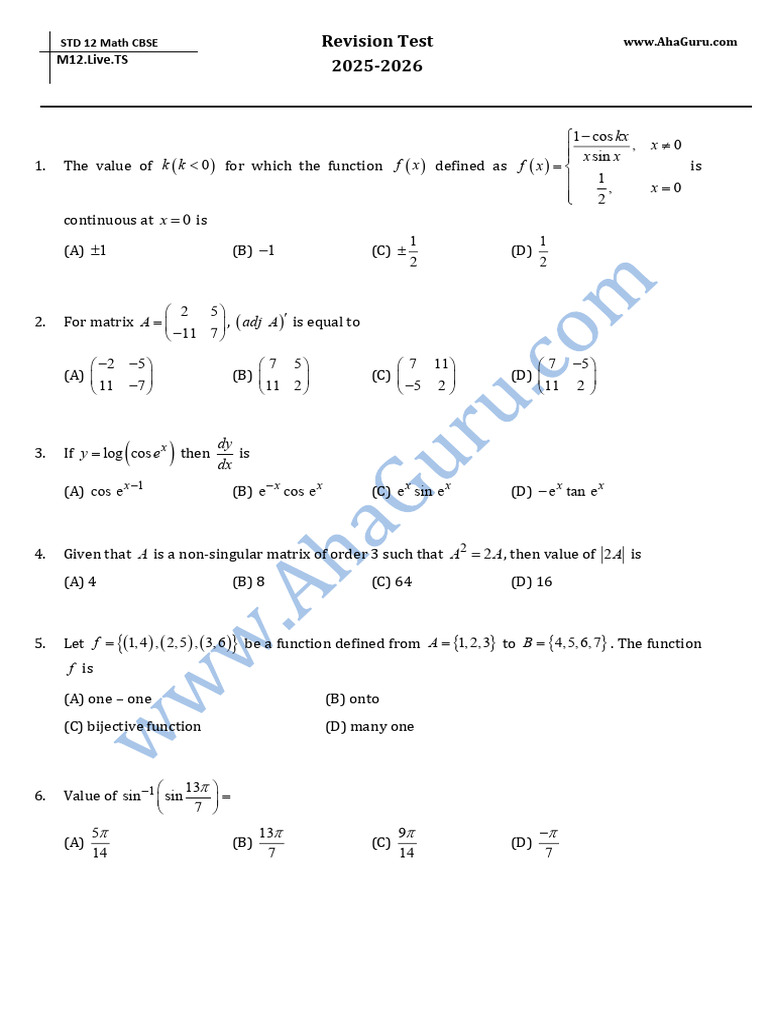 CLT001 12 CBSE Math Contin and Diff 10 24july2025 Questions | PDF ...
