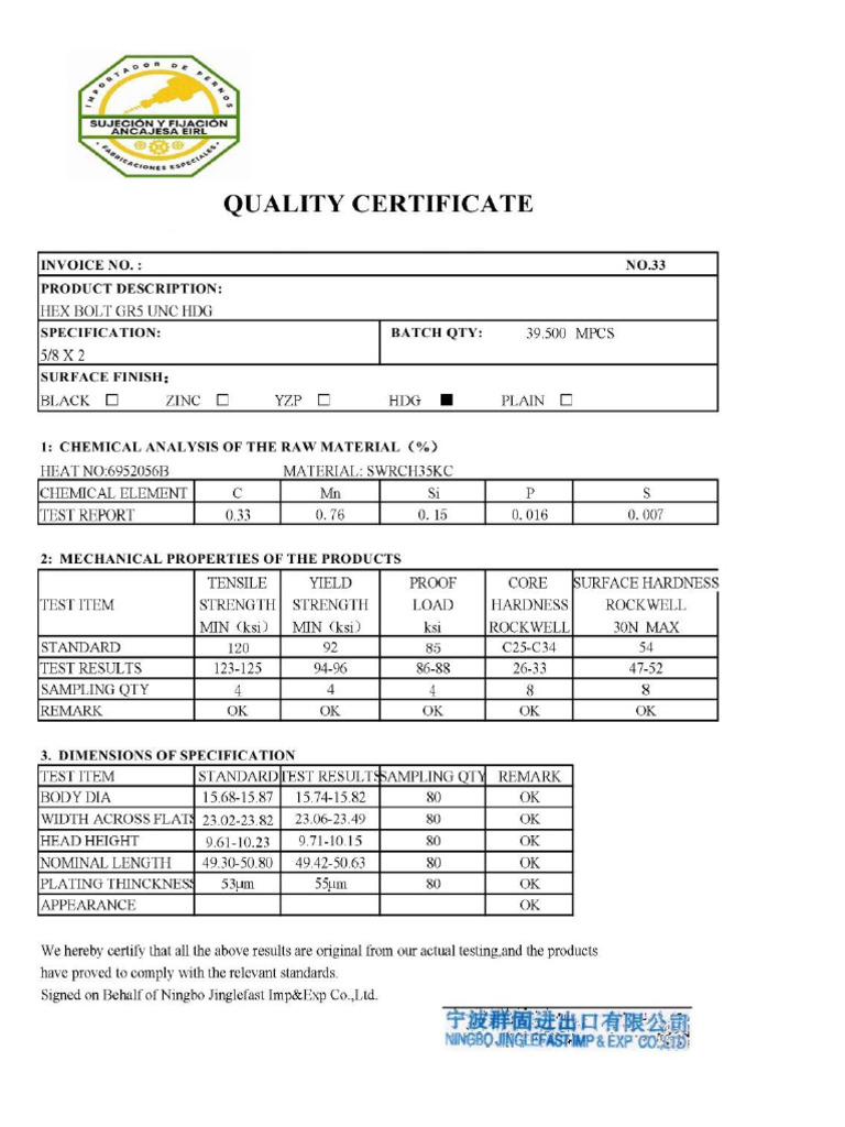 Perno Hex G-5 Galv Cal de 5-8 X 2 | PDF