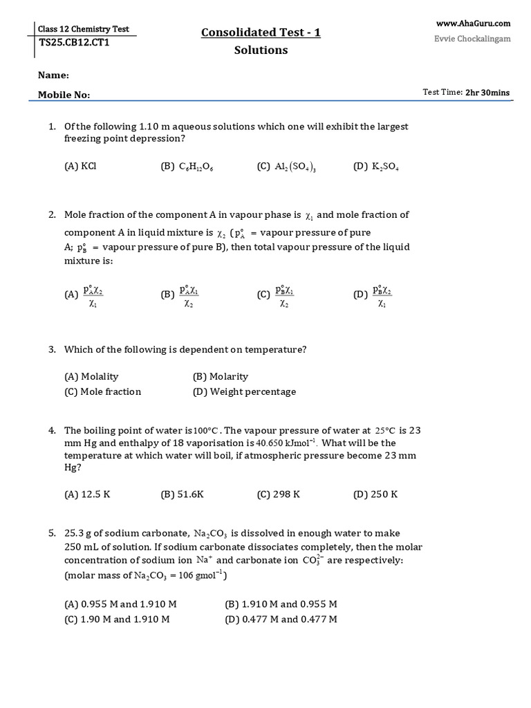 TS25.CB12.CT1 Consolidated Test 1 On Solutions | PDF | Chemical ...