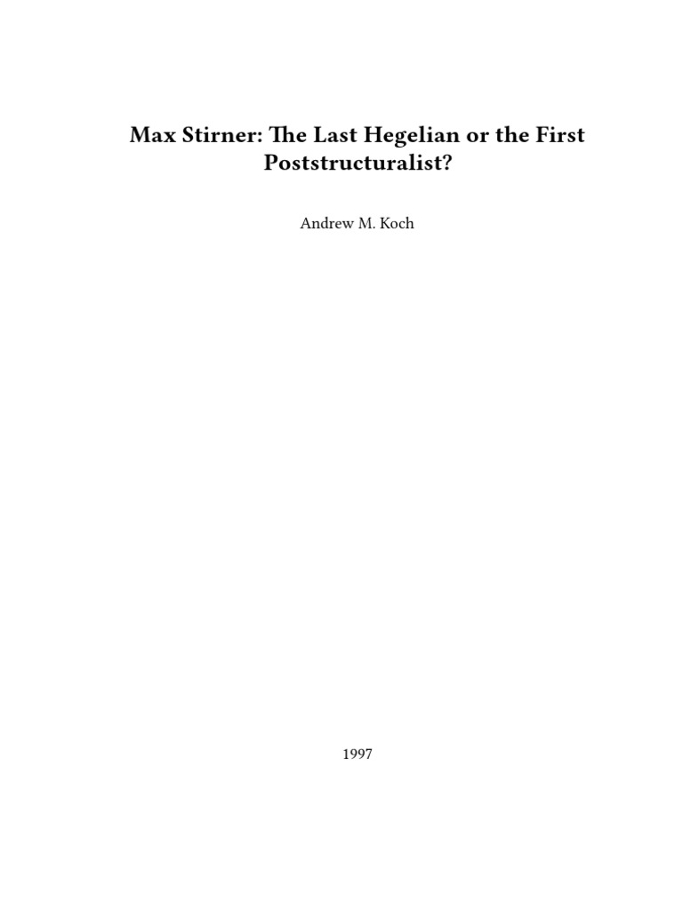 Stirner: Individualism vs. Hegelianism | PDF | Immanuel Kant | Georg ...