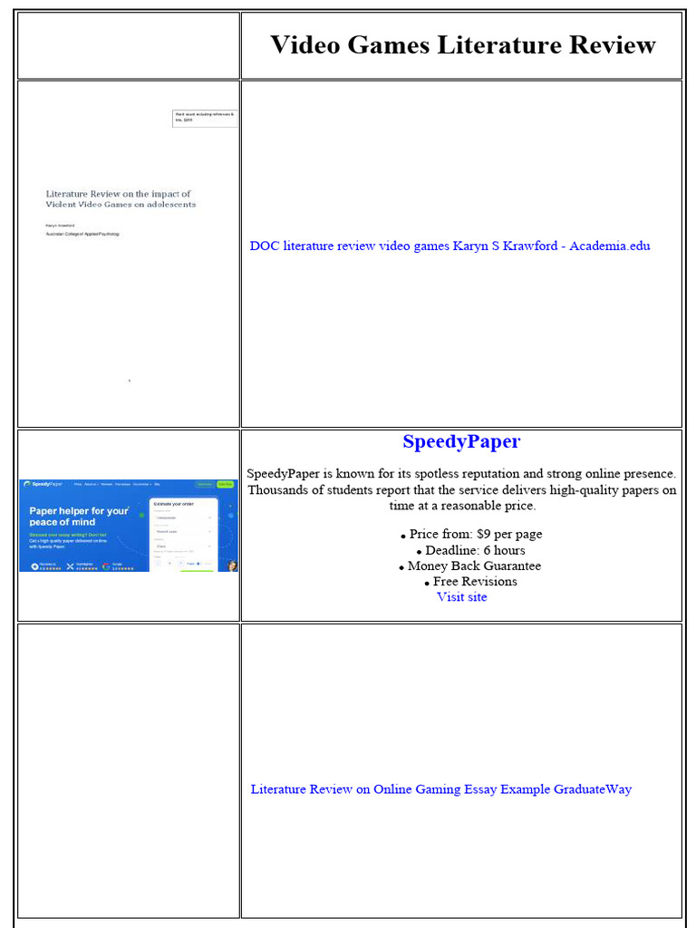 Video Games Literature Review | PDF | Video Games | Essays