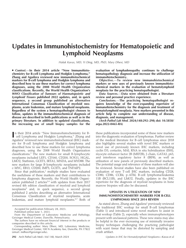 Immunohistochemistry Updates for Neoplasms | PDF | Lymphoma | B Cell