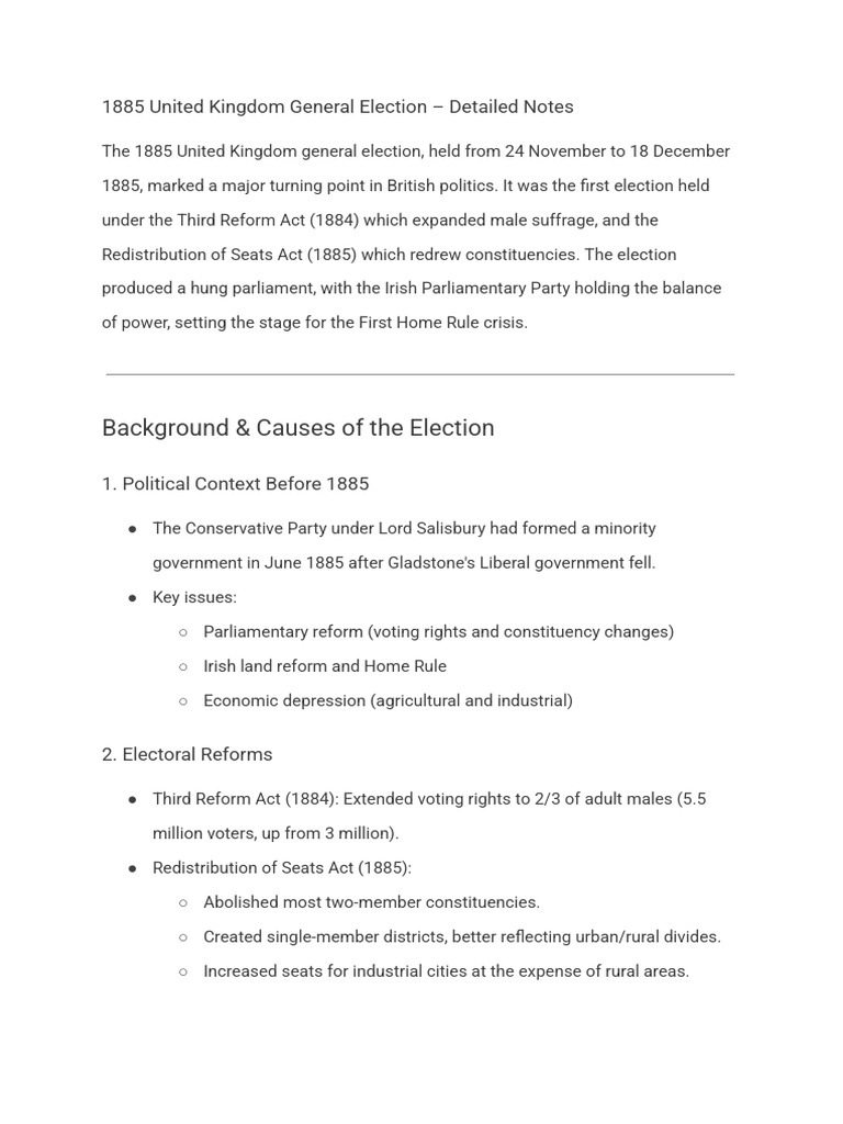 1885 United Kingdom General Election Notes | PDF | Liberal Party (Uk ...